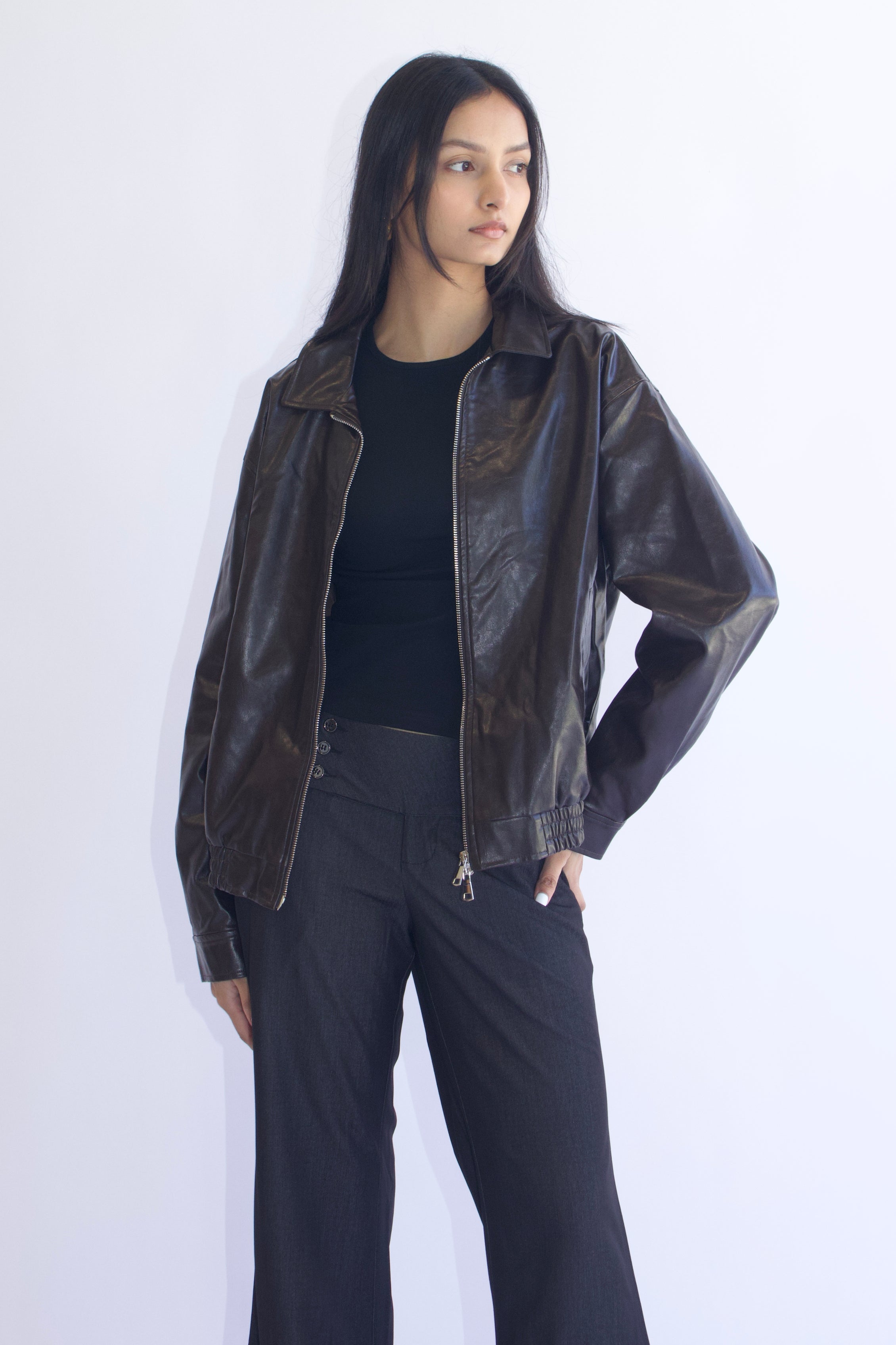 90s Faux Leather Bomber Jacket Brown – Vintage & Comfortable Fit | SCG ...