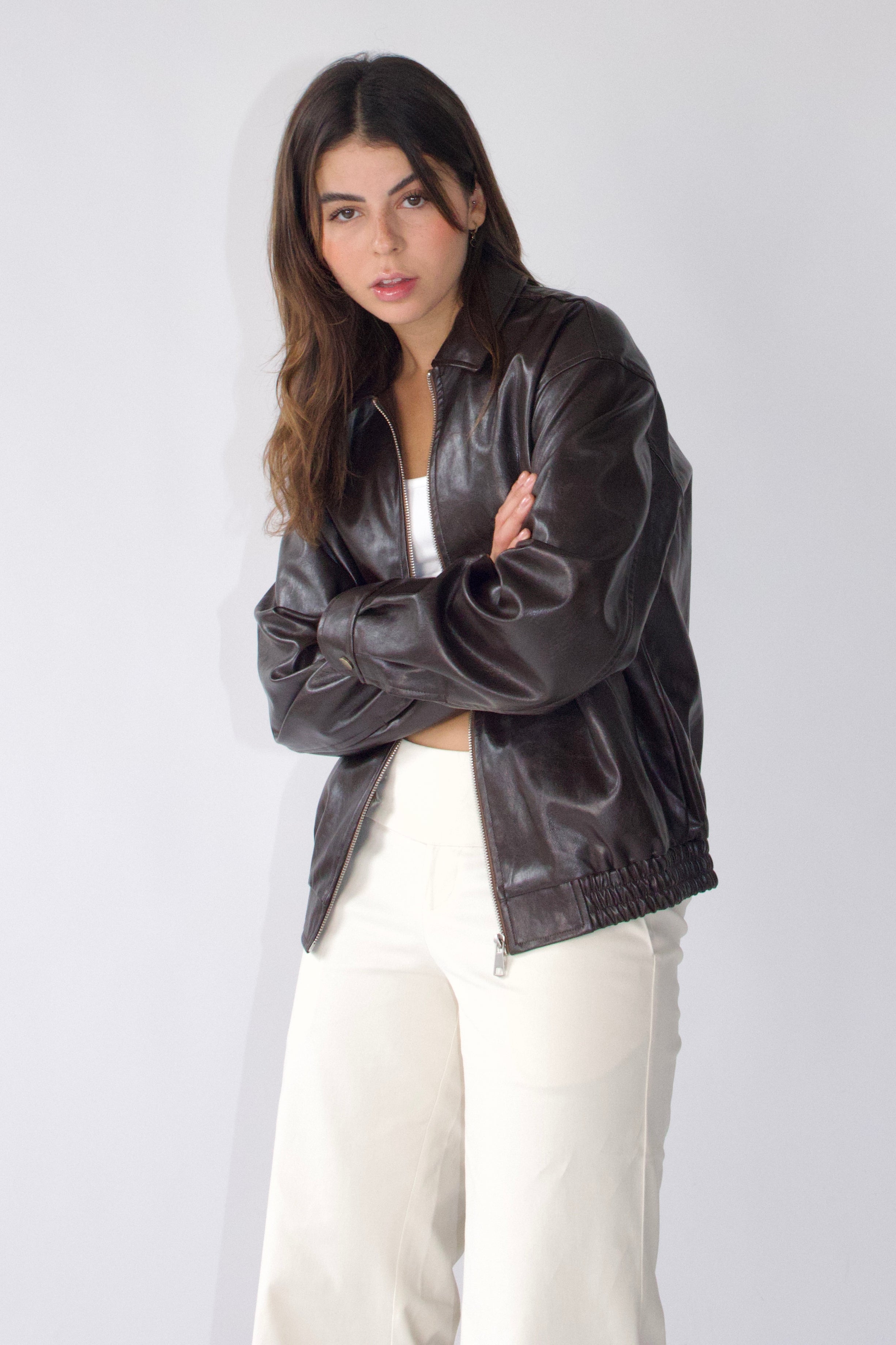 SCG MADE | Basic 90s Style Faux Leather Bomber Jacket in Brown – SCG ...